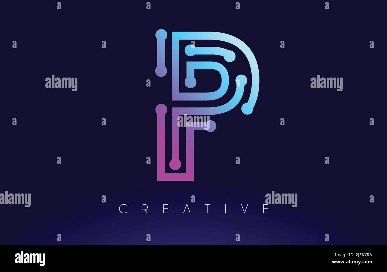 P Tech Letter logo Concept with Connected Technology Dots and Lines in ...