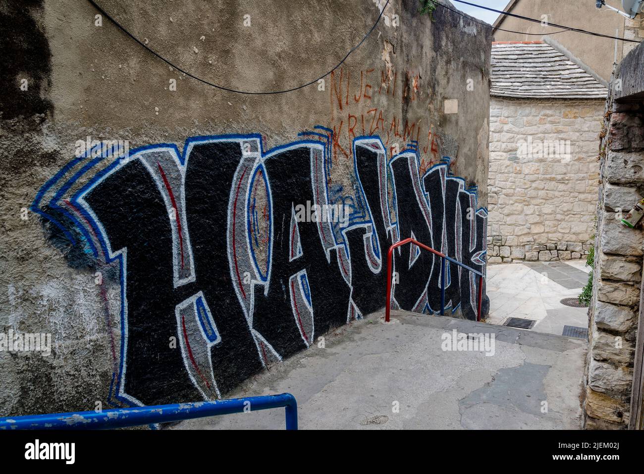 Hajduk graffiti in Street in Radunica, a historic and charming downtown ...