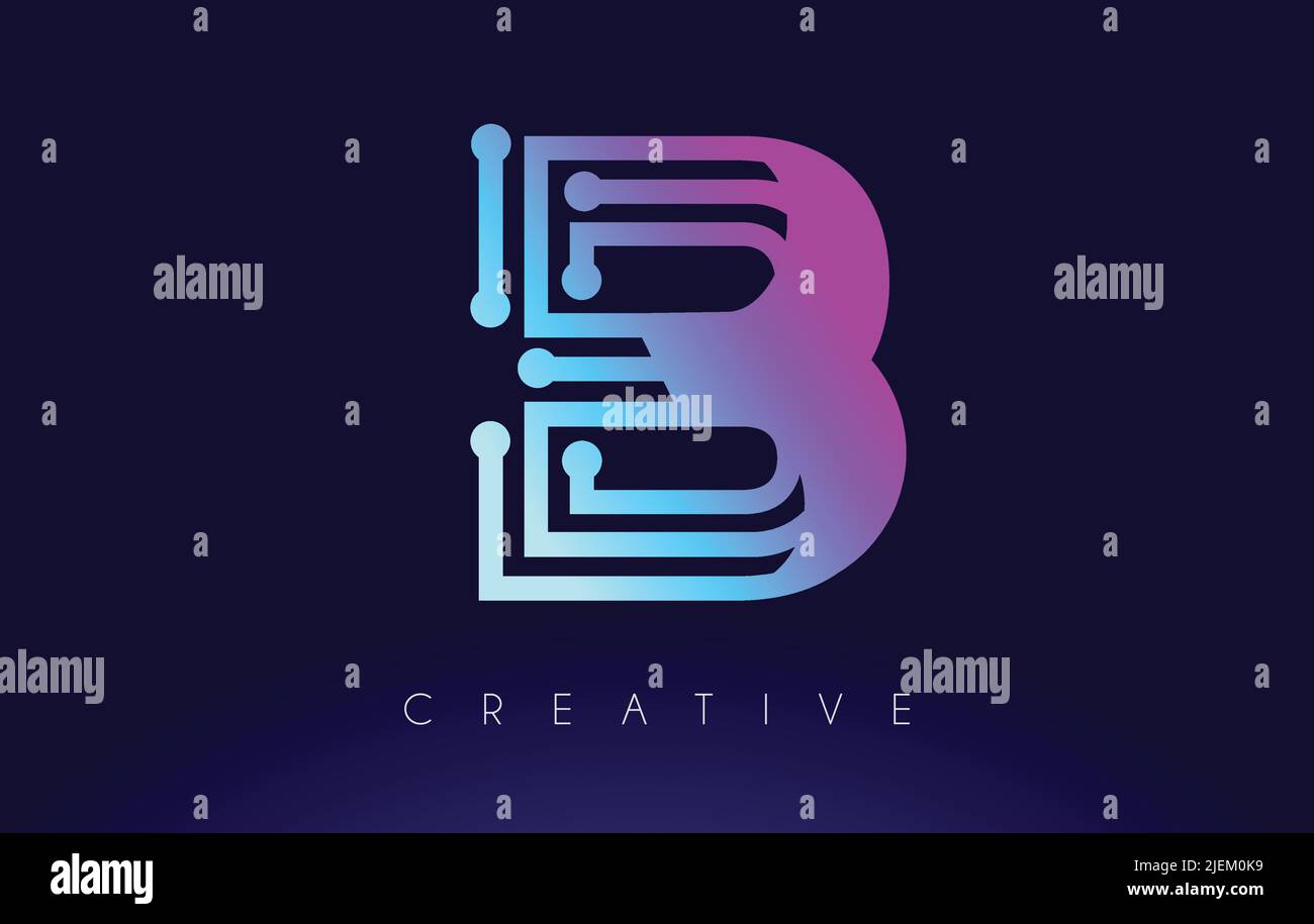 B Tech Letter logo Concept with Connected Technology Dots and Lines in ...