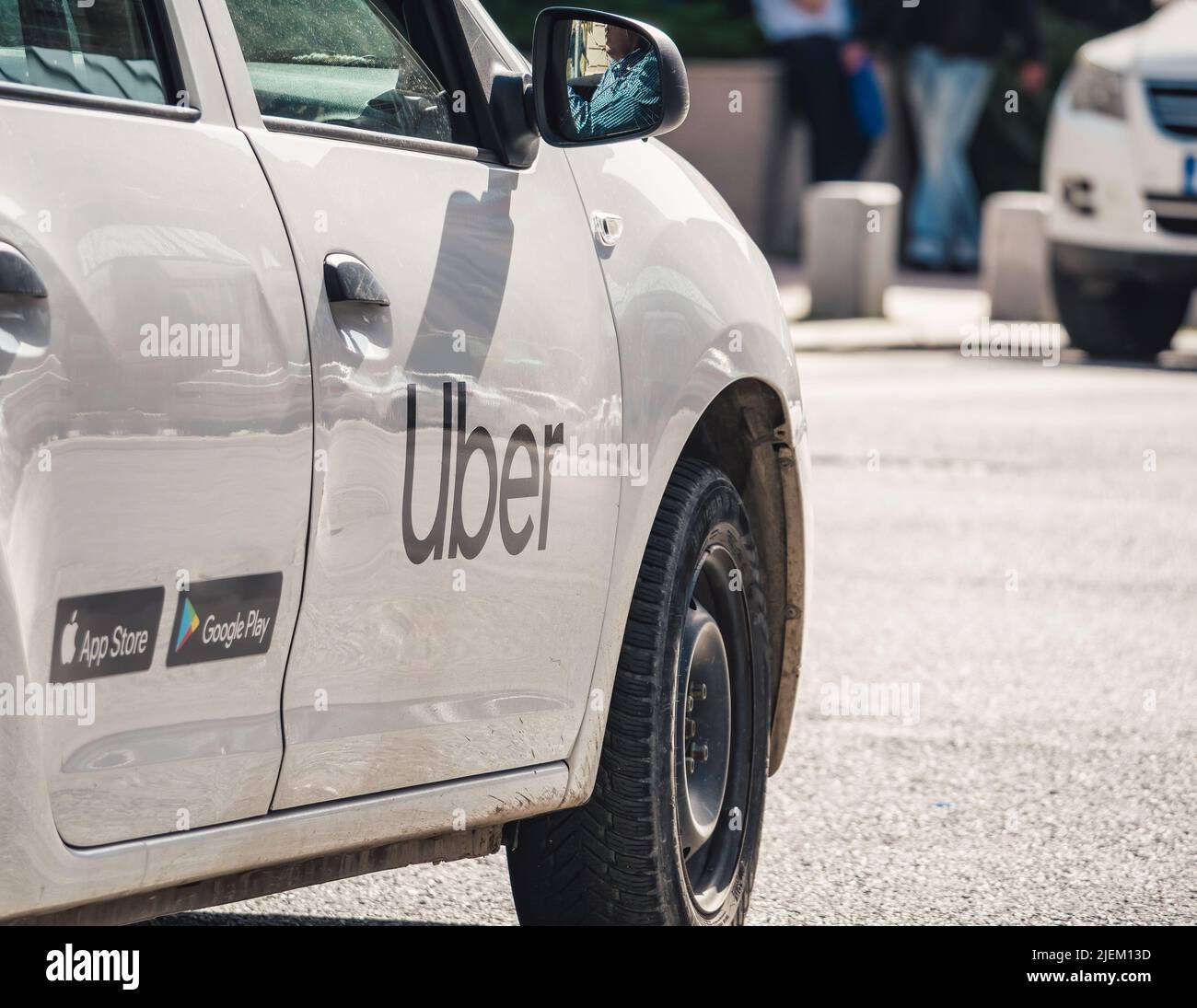 Bucharest, Romania -April 2022 : Car with the logo of the ride hailing ...