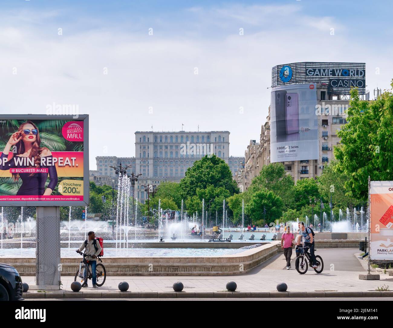 Bucharest, Romania - April 2022: The water fountains from Unirii Square ...