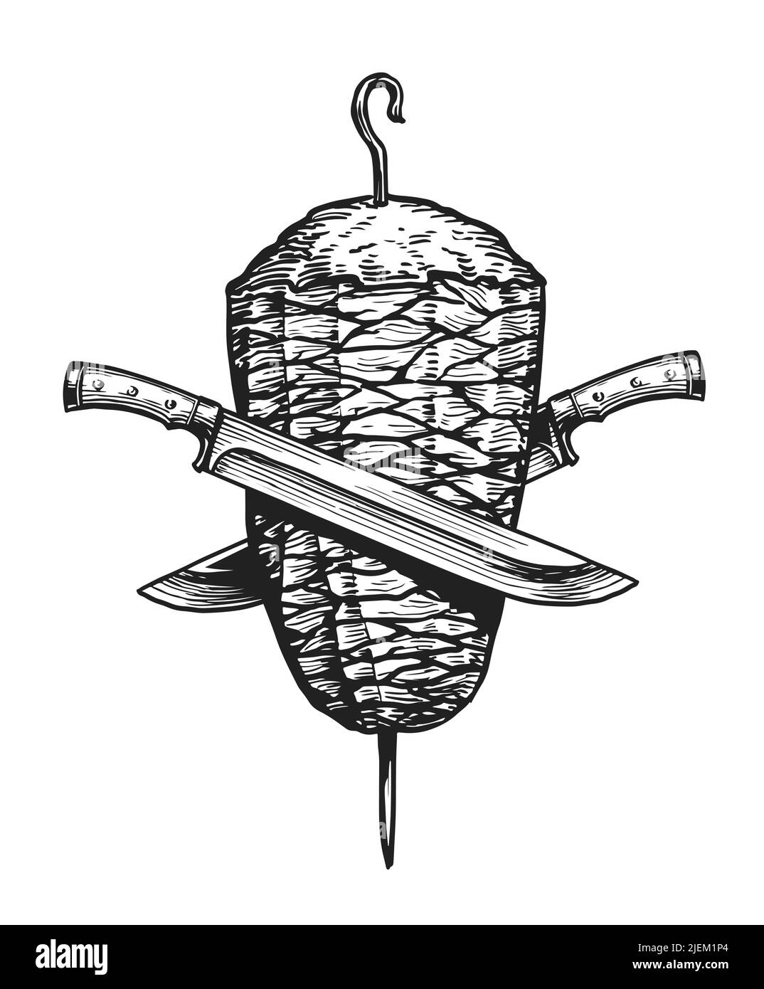 Doner Kebab. Turkish and Arabic cuisine restaurant. Rotating spit with ...