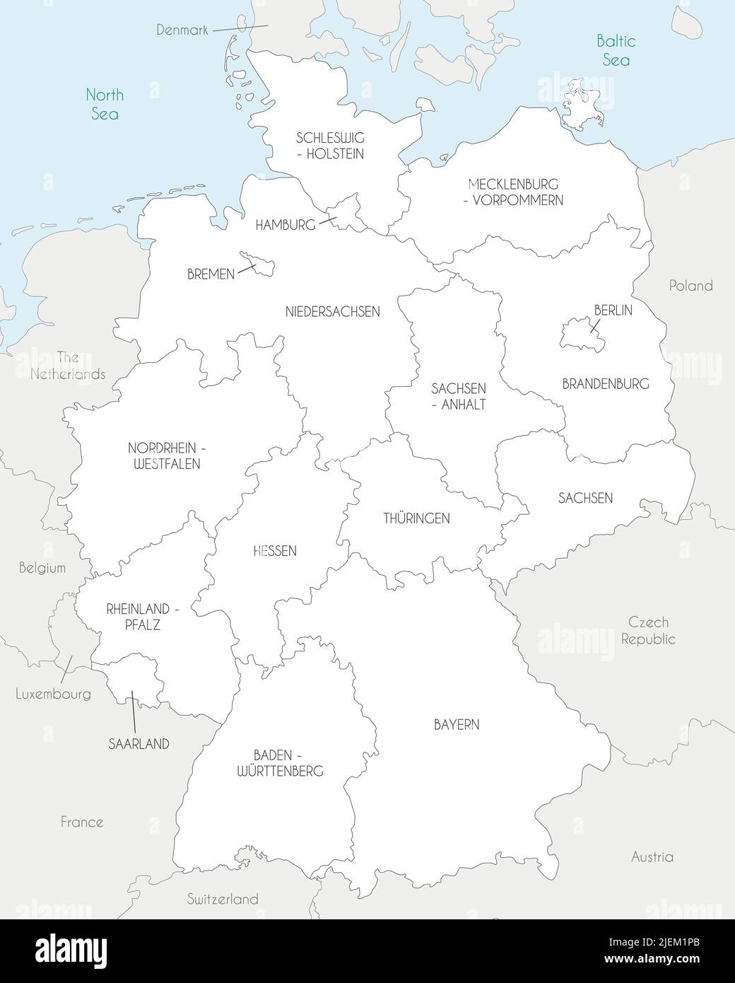 Vector map of Germany with federated states or regions and ...
