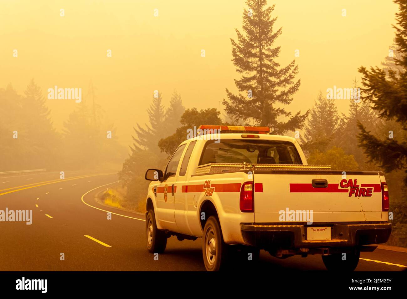 A Cal Fire truck on the scene of a wildfire in California Stock Photo ...