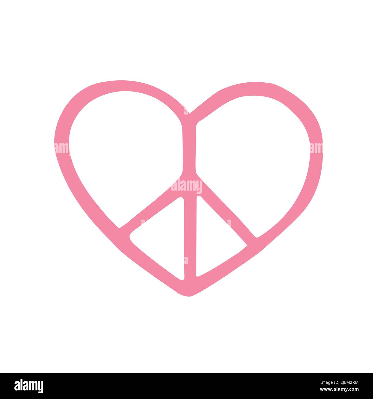 Vector hand drawn doodle sketch pink peace heart sign isolated on white ...