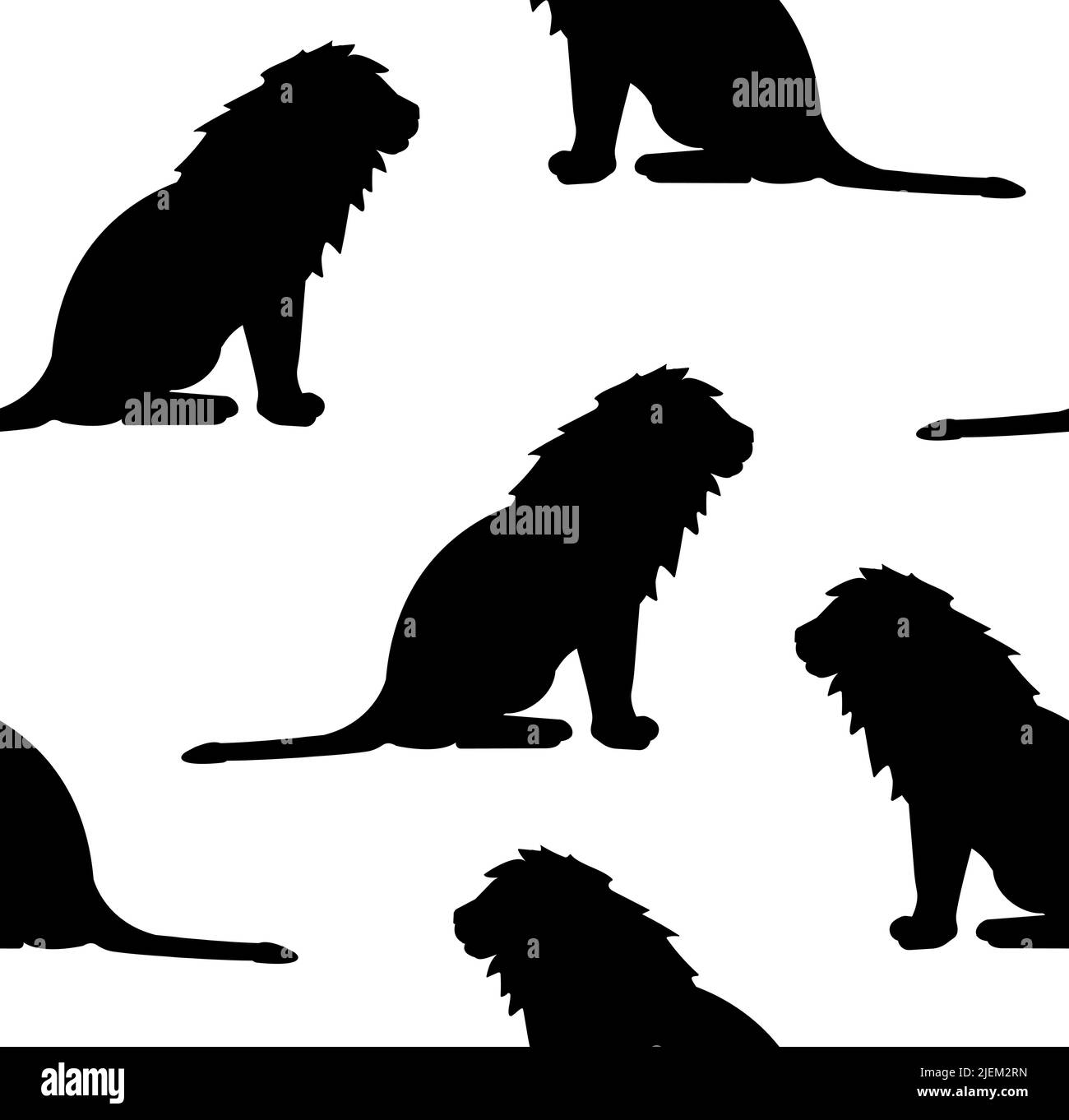 Vector seamless pattern of flat sitting lion silhouette isolated on ...