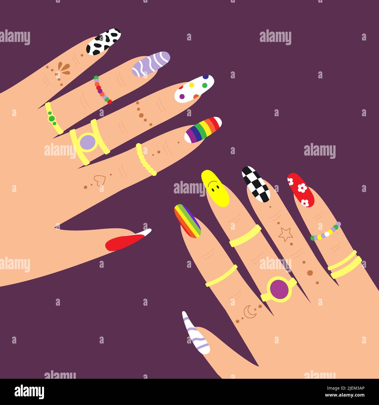 Female hand with aesthetic manicured nails, golden ring. Nostalgia for ...