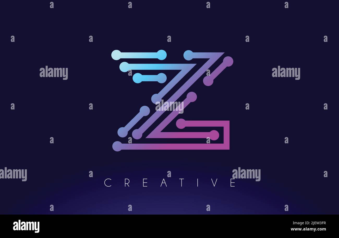 Z Tech Letter logo Concept with Connected Technology Dots and Lines in ...
