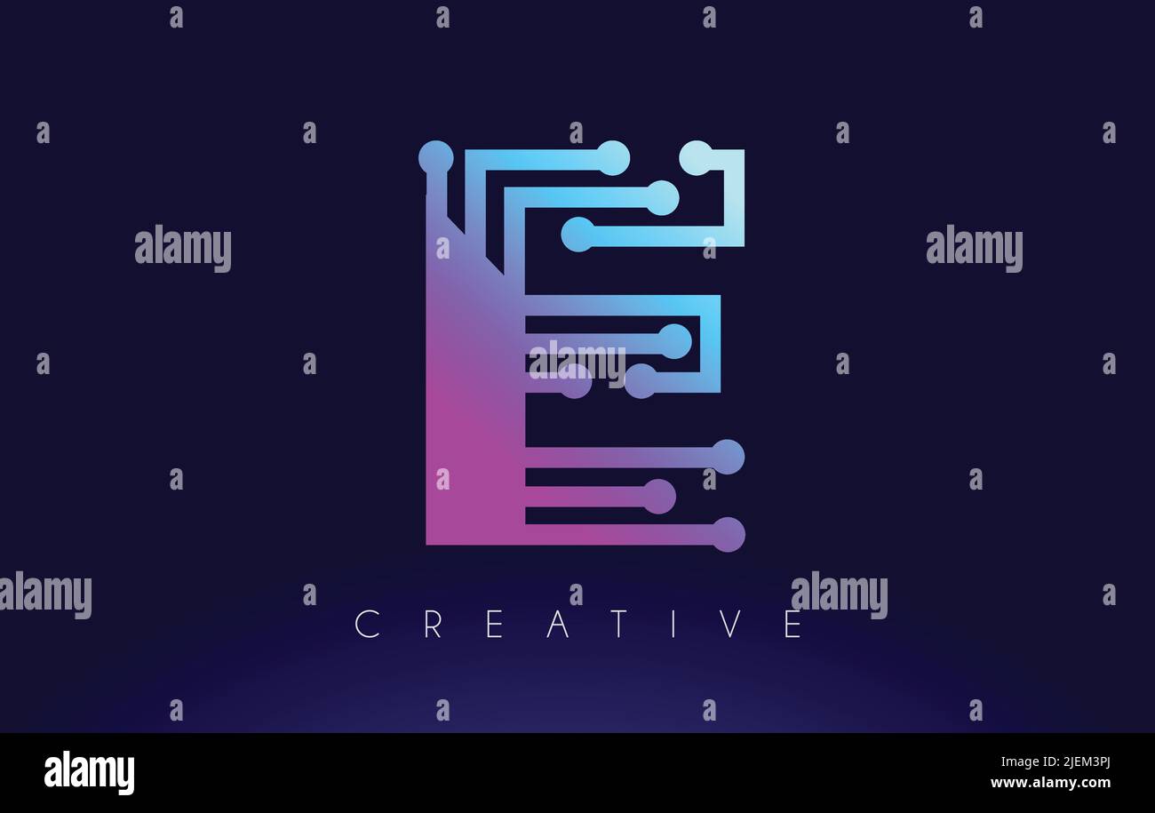 E Tech Letter logo Concept with Connected Technology Dots and Lines in ...