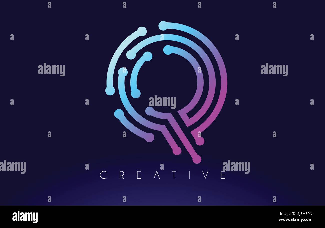Q Tech Letter logo Concept with Connected Technology Dots and Lines in ...