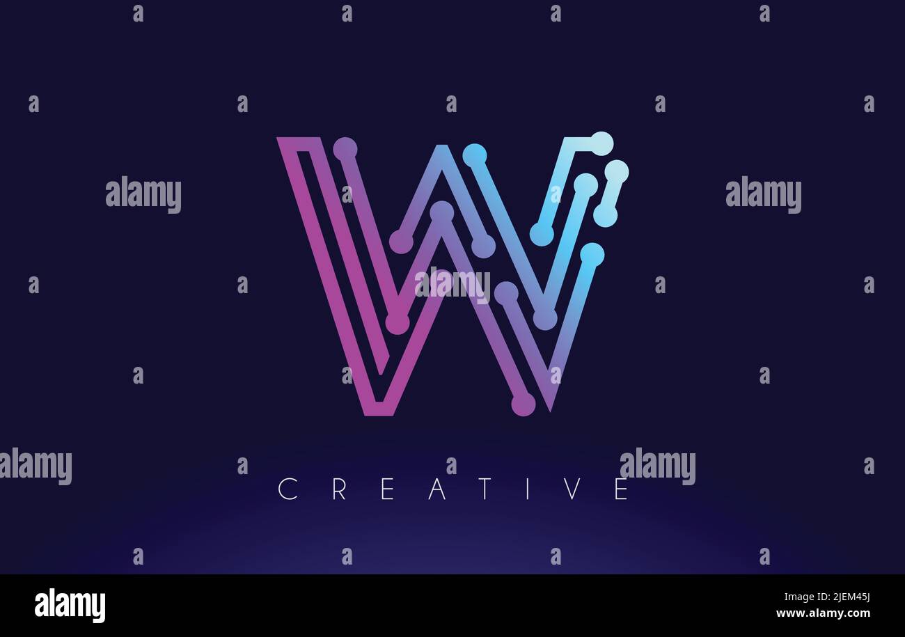 W Tech Letter logo Concept with Connected Technology Dots and Lines in ...