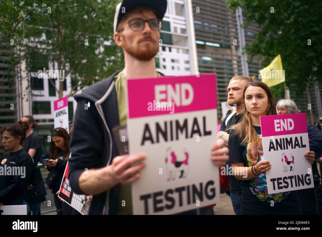 People at a demonstration against testing on animals outside the Home ...