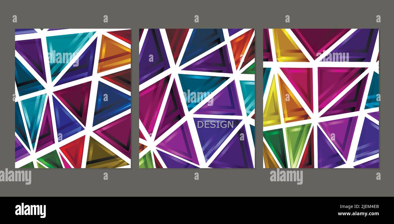 Set of vector cover notebook design. Abstract rainbow minimal triangles ...