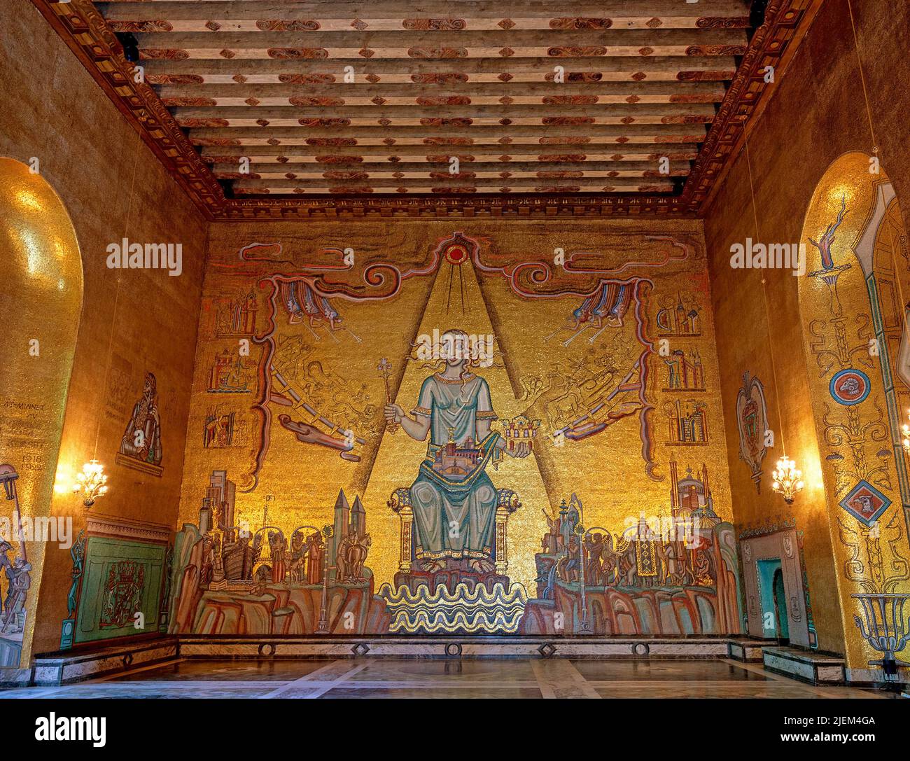 impressive front wall of the historic golden hall at the Stadshuset in ...
