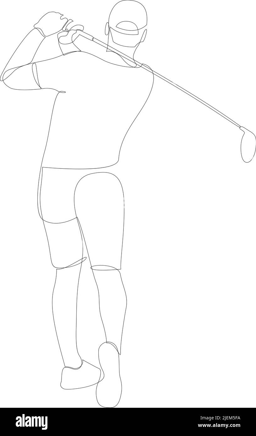 Continuous line drawing of male golfer playing golf. Male golf player ...