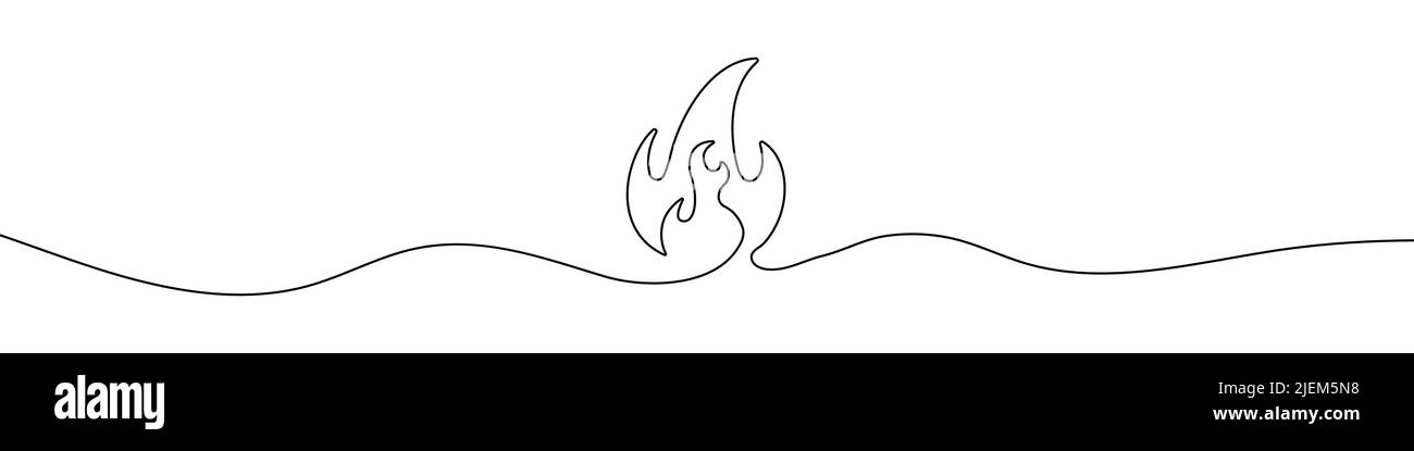 Continuous line drawing of fire. Flame linear icon. One line drawing ...