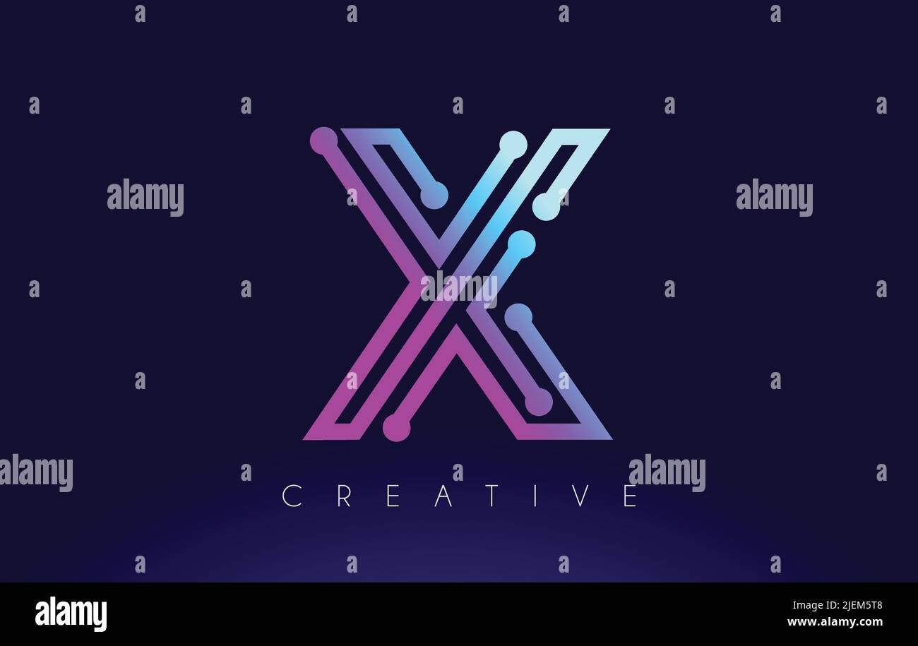 X Tech Letter logo Concept with Connected Technology Dots and Lines in ...