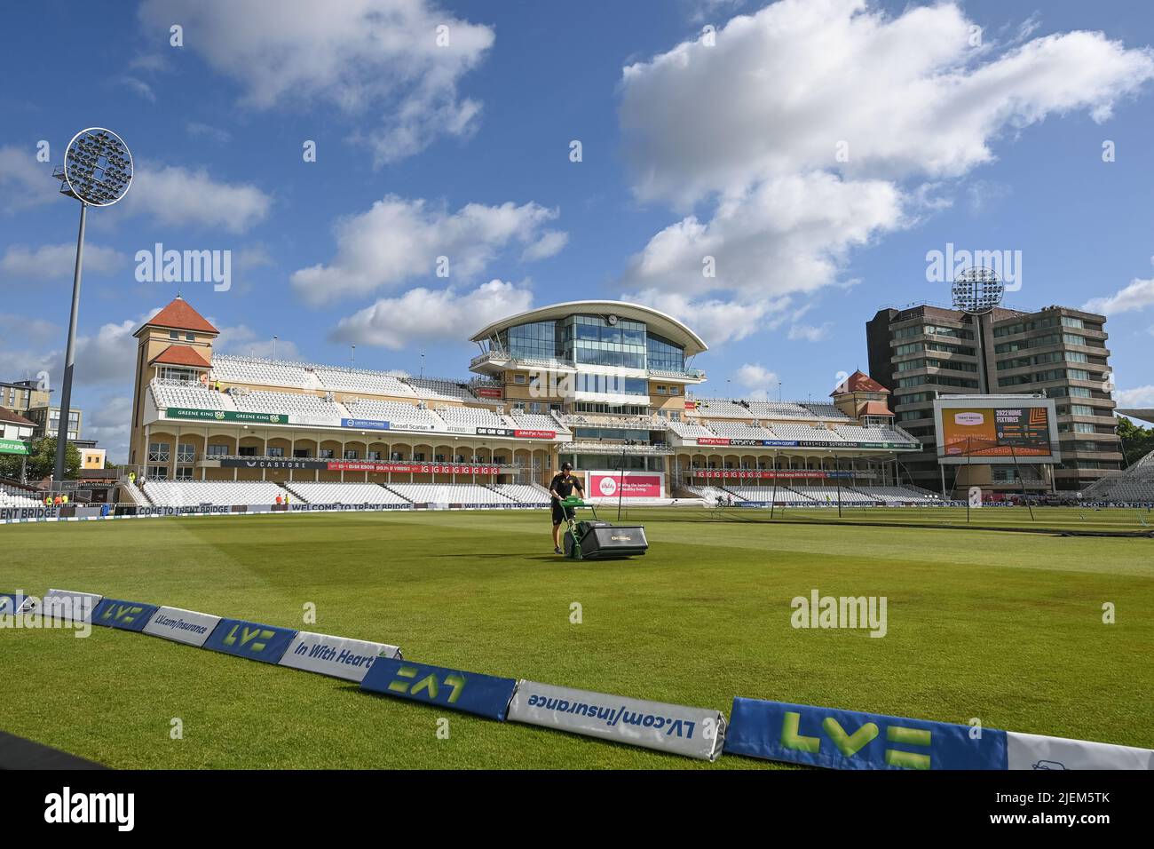 Ground staff at Trent Bridge prepare the pitch ahead of day 2 of the ...