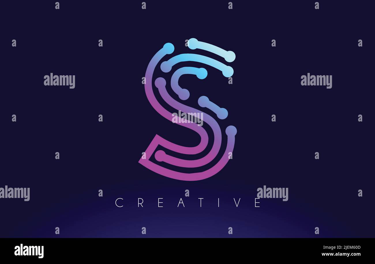 S Tech Letter logo Concept with Connected Technology Dots and Lines in ...
