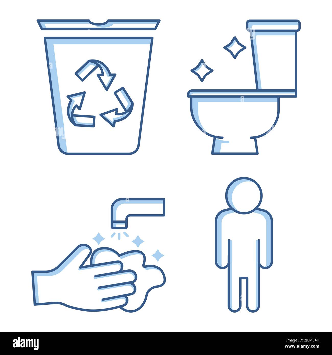 Bathroom set icon. Contains such icons as rubbish bin, toilet, washing ...