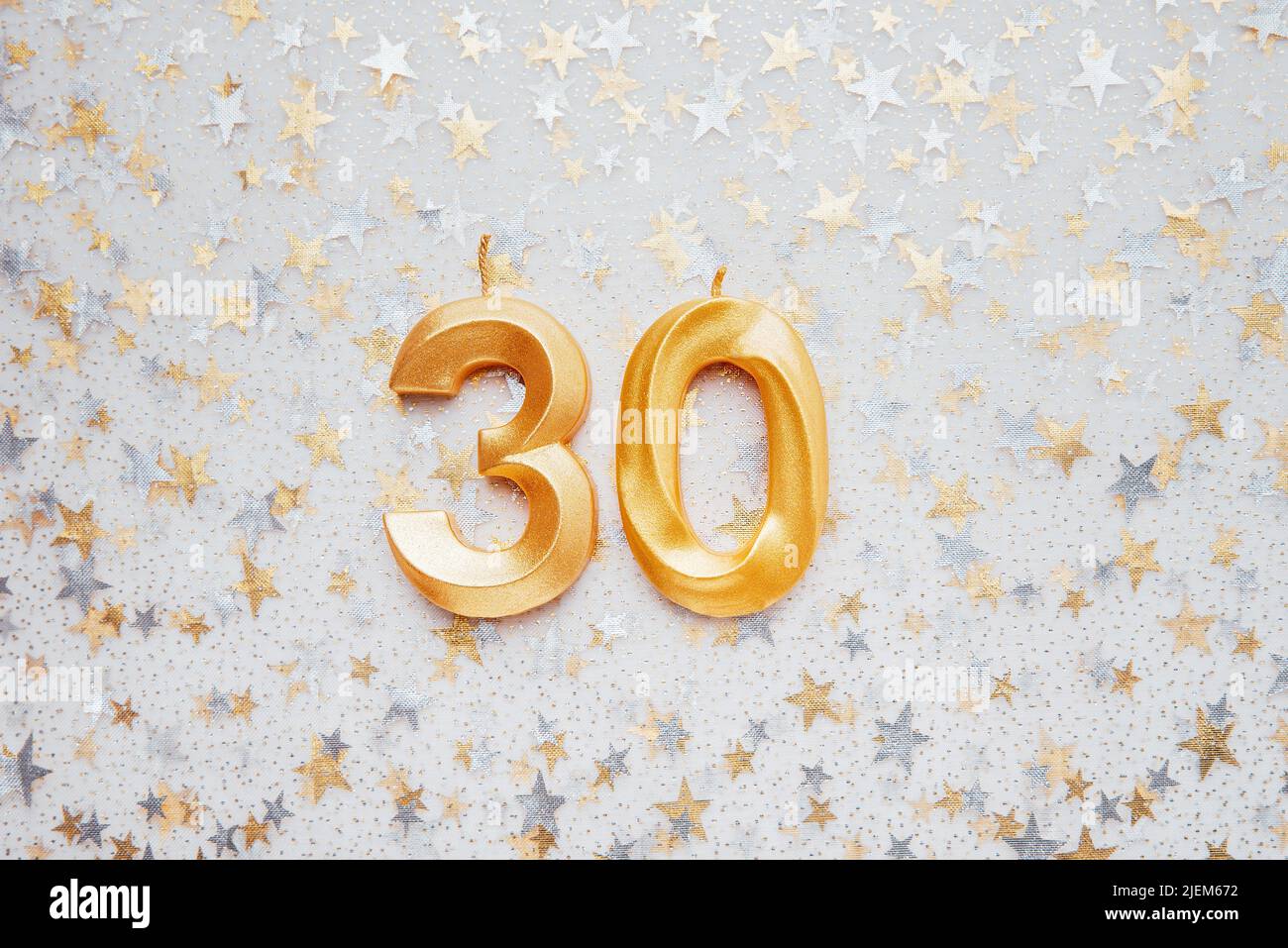 Number 30 thirty golden celebration birthday candle on Festive ...
