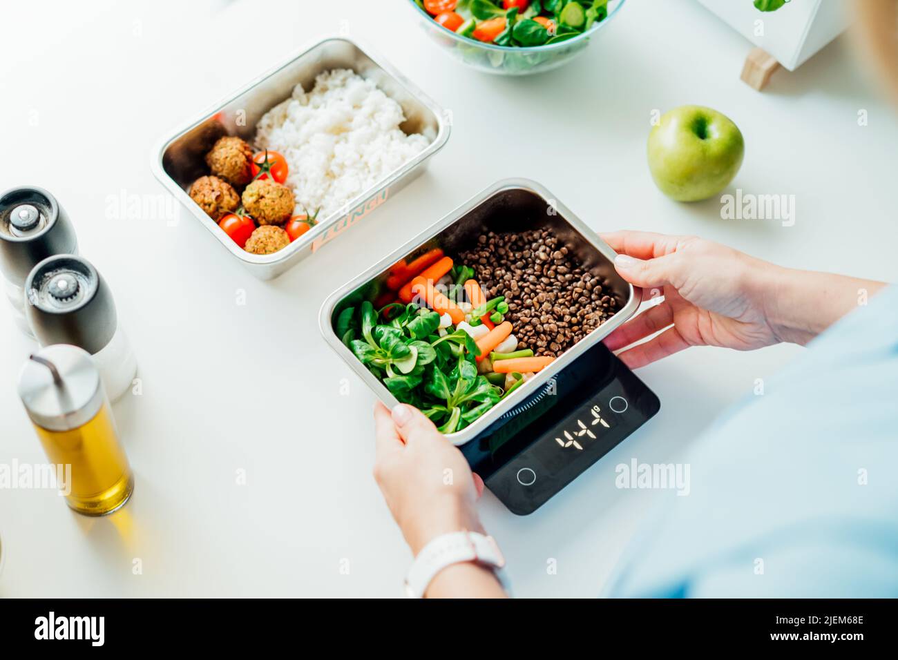 Healthy diet plan for weight loss, daily ready meal menu. Close up ...