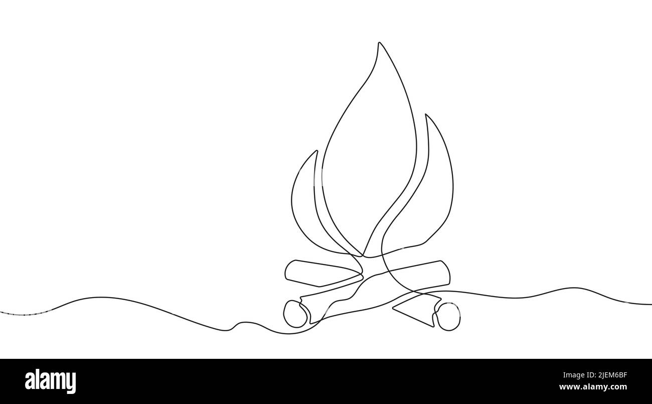 Single continuous line drawing of a bonfire icon. One continuous line ...