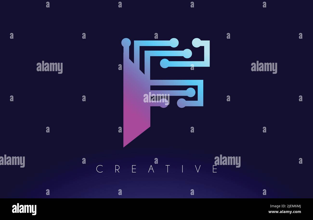 F Tech Letter logo Concept with Connected Technology Dots and Lines in ...