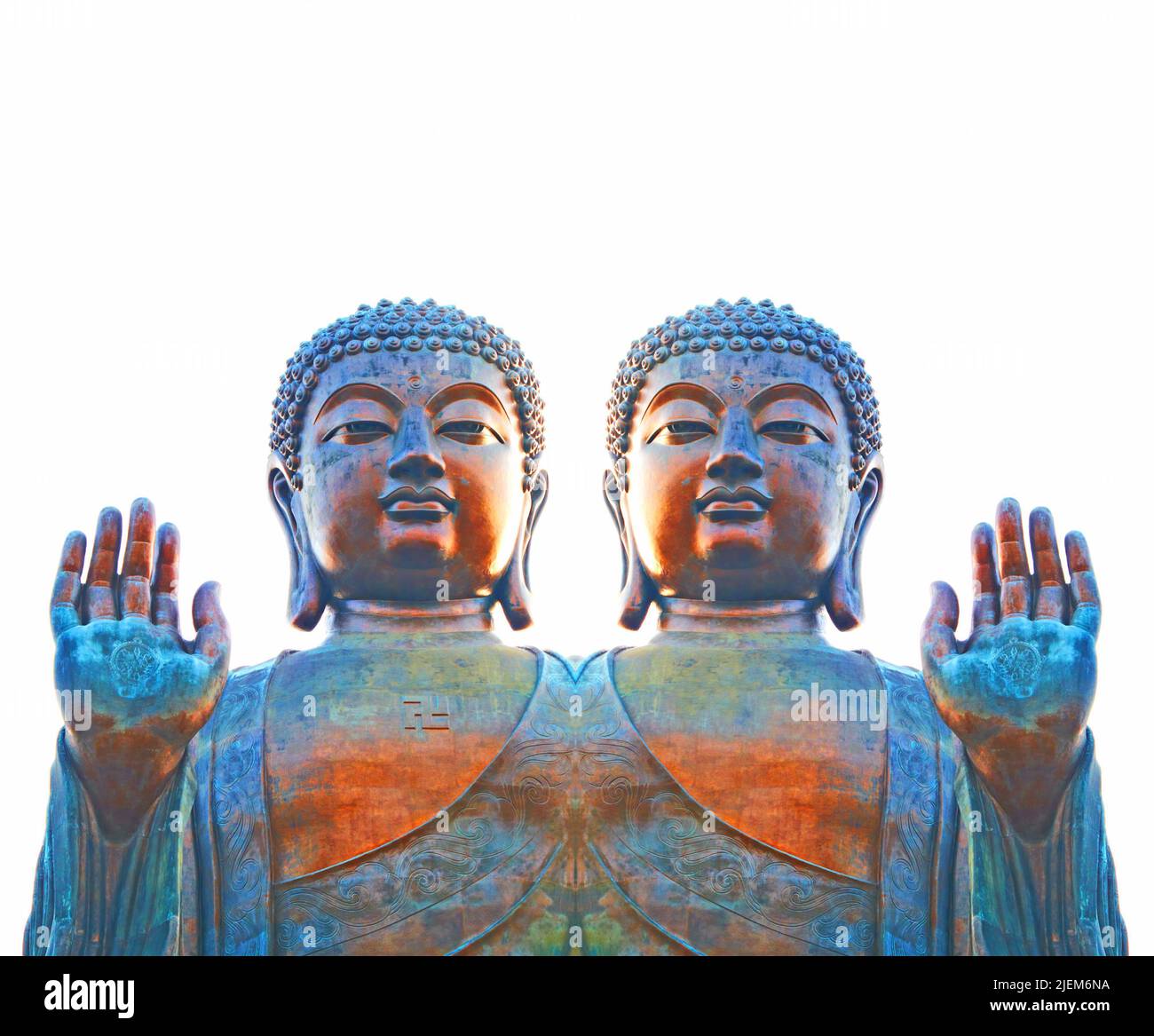 Buddhist god in an Abhaya mudra. An oxidized ancient statue of Lord ...