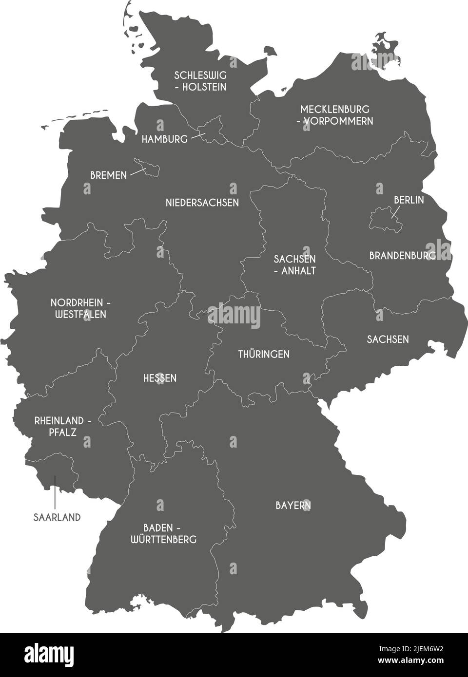 Vector map of Germany with federated states or regions and ...