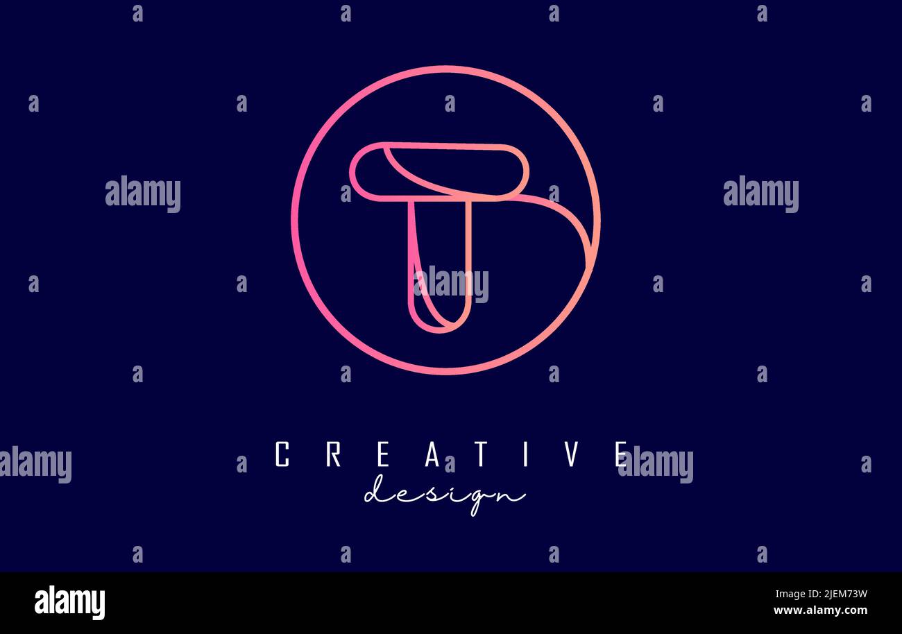 Gradient outline letter T logo with circle frame and monogram design ...