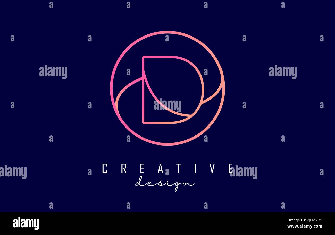 Gradient outline letter D logo with circle frame and monogram design ...