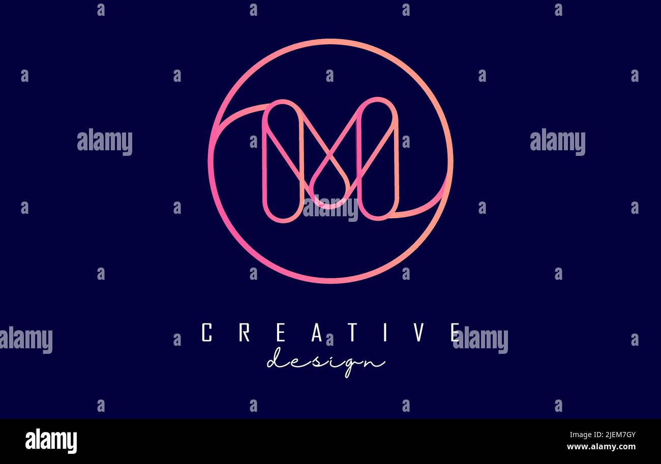Gradient outline letter M logo with circle frame and monogram design ...