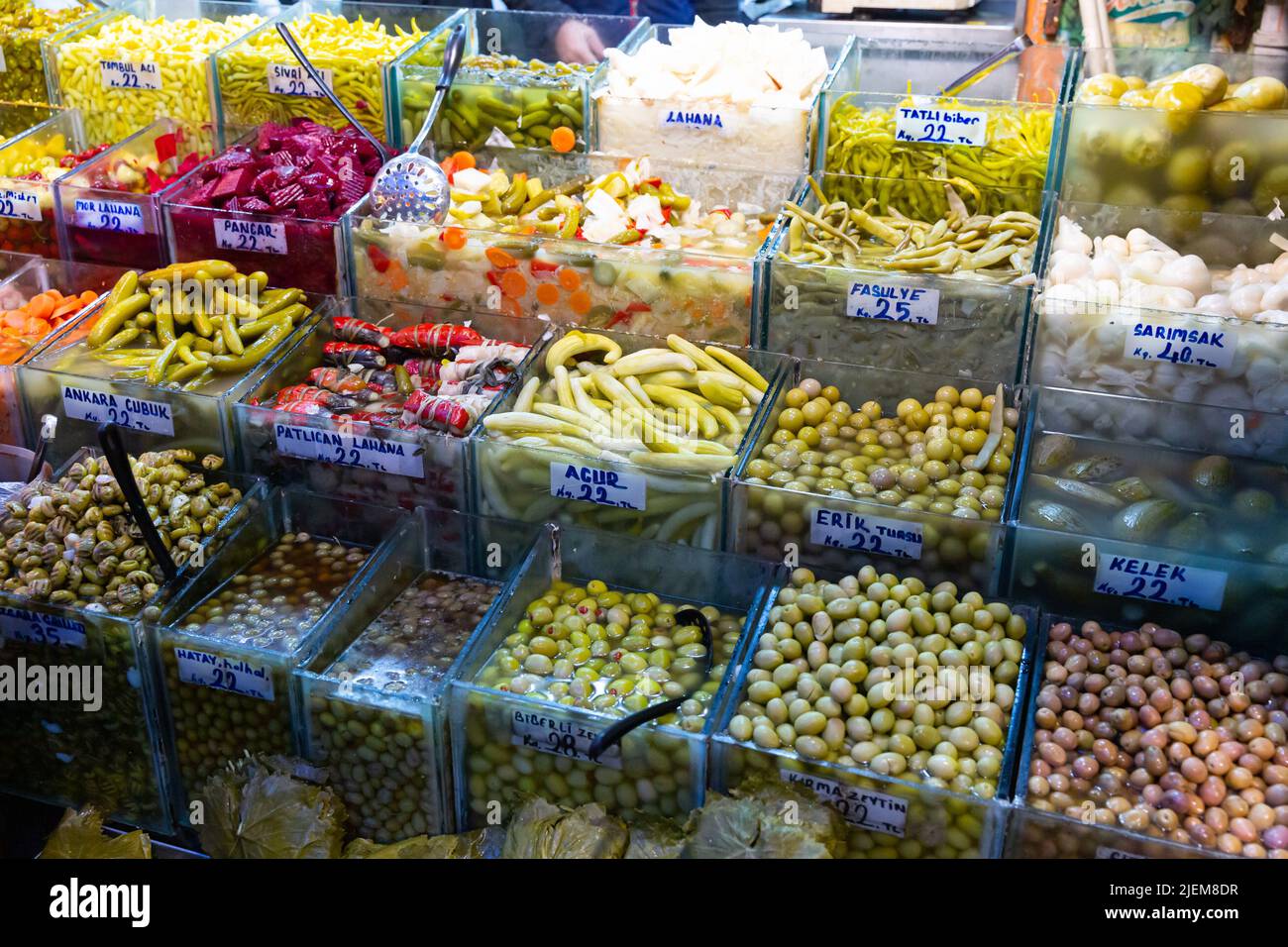 Pickled vegetables marinades at the turkish market Stock Photo - Alamy
