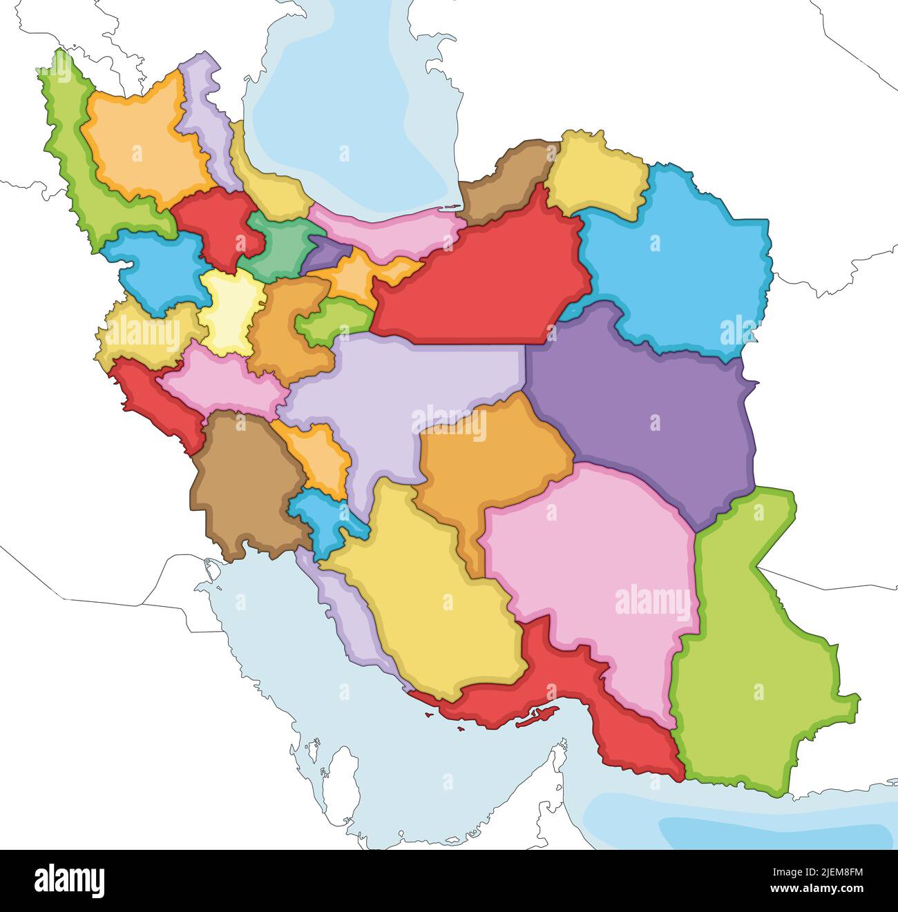 Vector illustrated blank map of Iran with provinces and administrative divisions, and ...