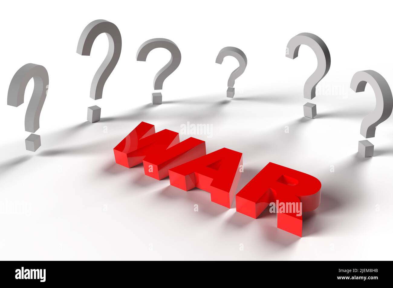 3d render of the inscription war and question marks on a white ...