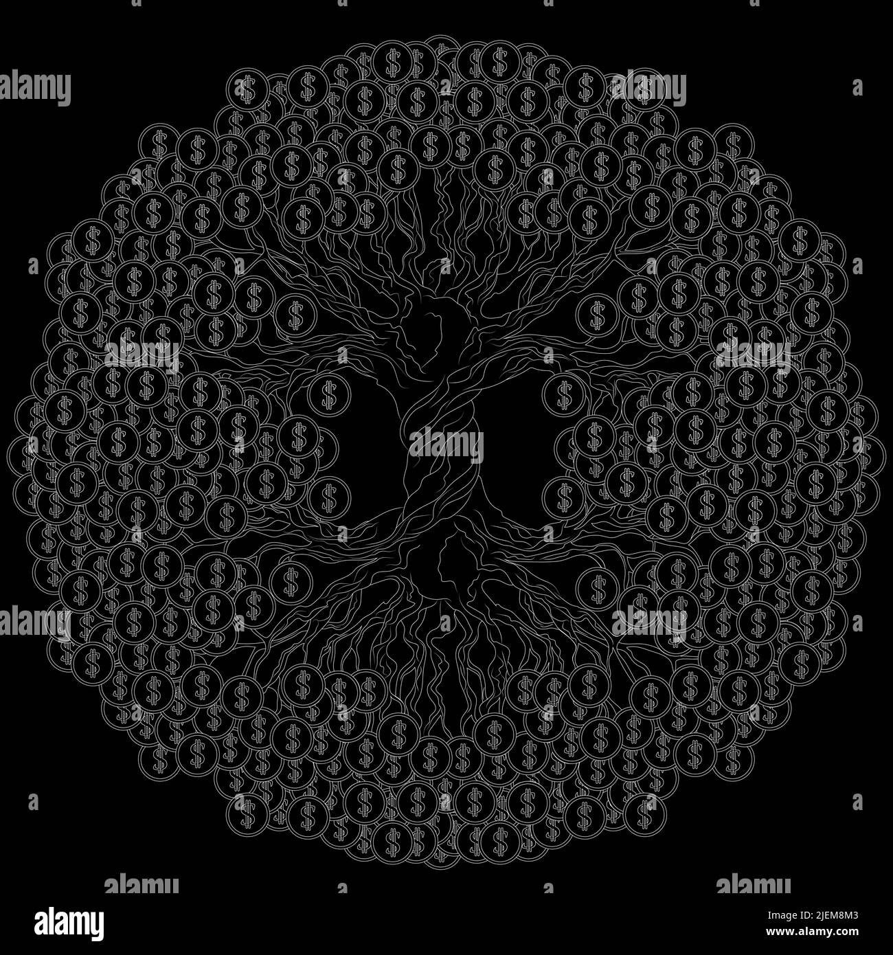 Money tree with dollar coins. A traditional feng shui symbol for ...