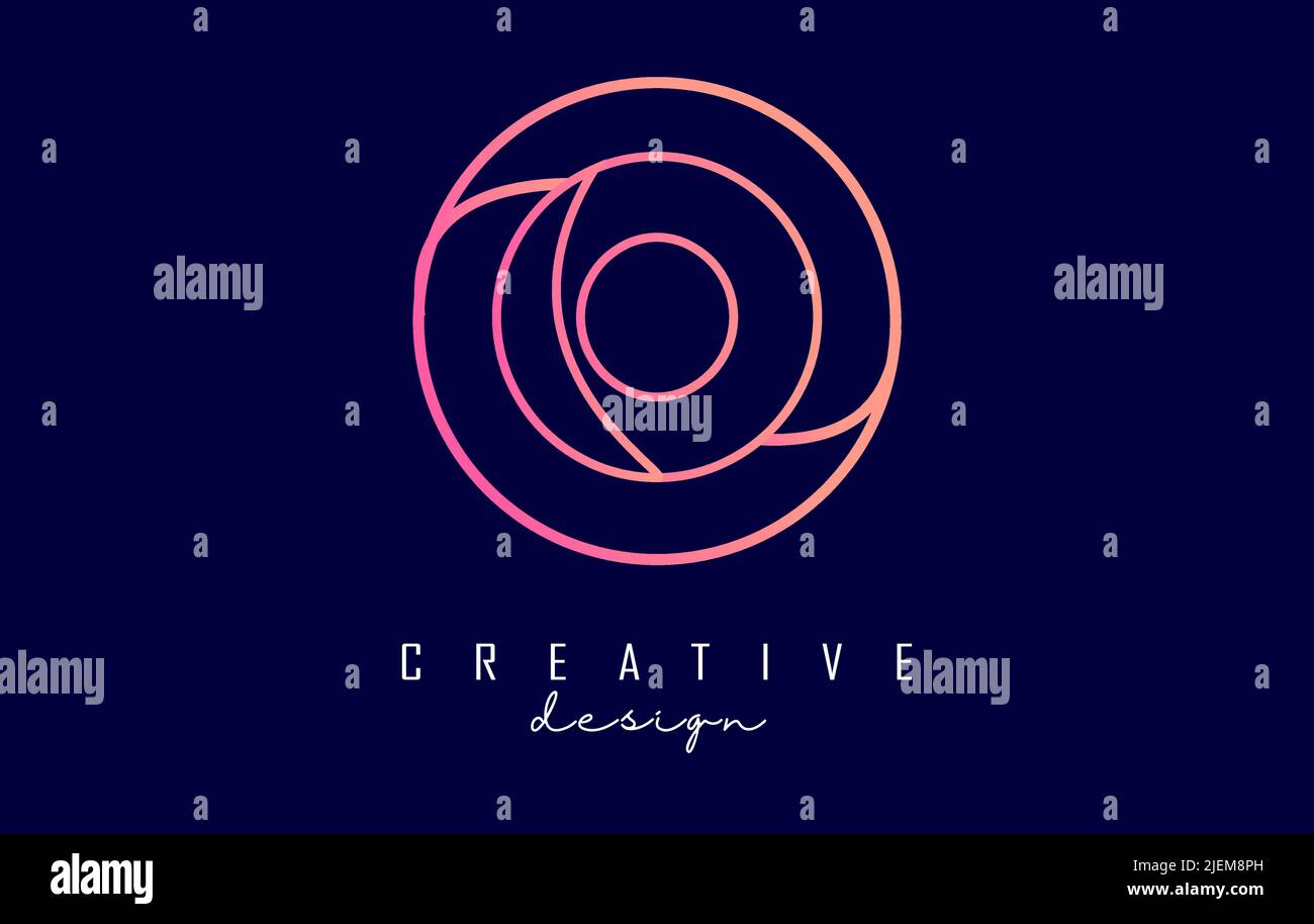 Gradient outline letter O logo with circle frame and monogram design. Letter O with geometric ...