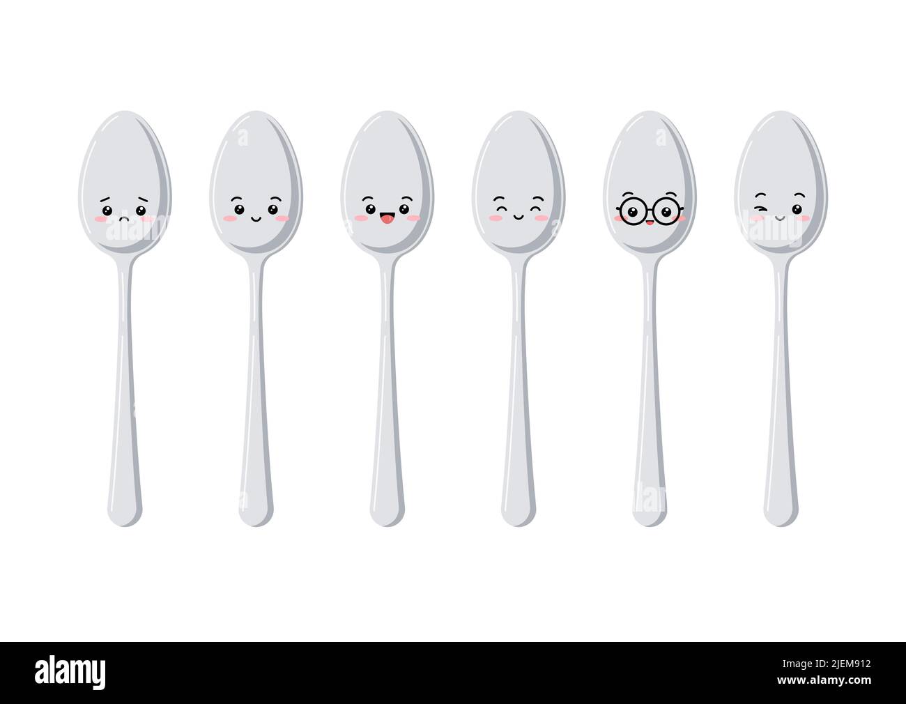 Cute spoon kawaii character set isolated on white background Stock ...