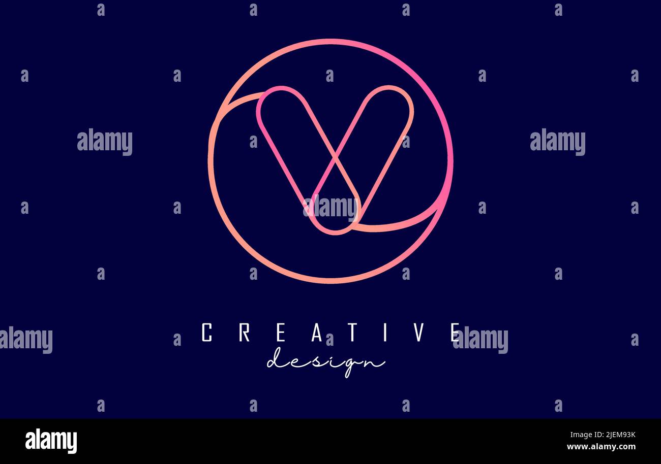 Gradient outline letter V logo with circle frame and monogram design ...