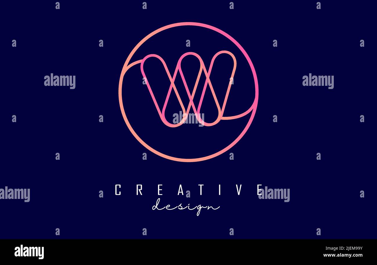 Gradient outline letter W logo with circle frame and monogram design ...