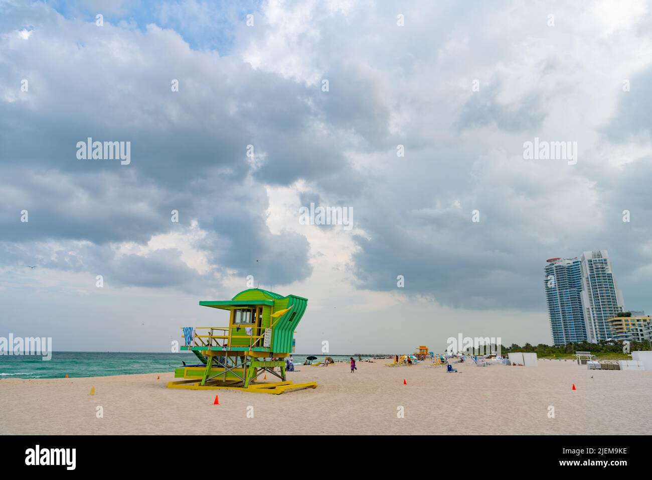 Miami Beach, Florida USA - April 19, 2021: green lifeguard tower on ...
