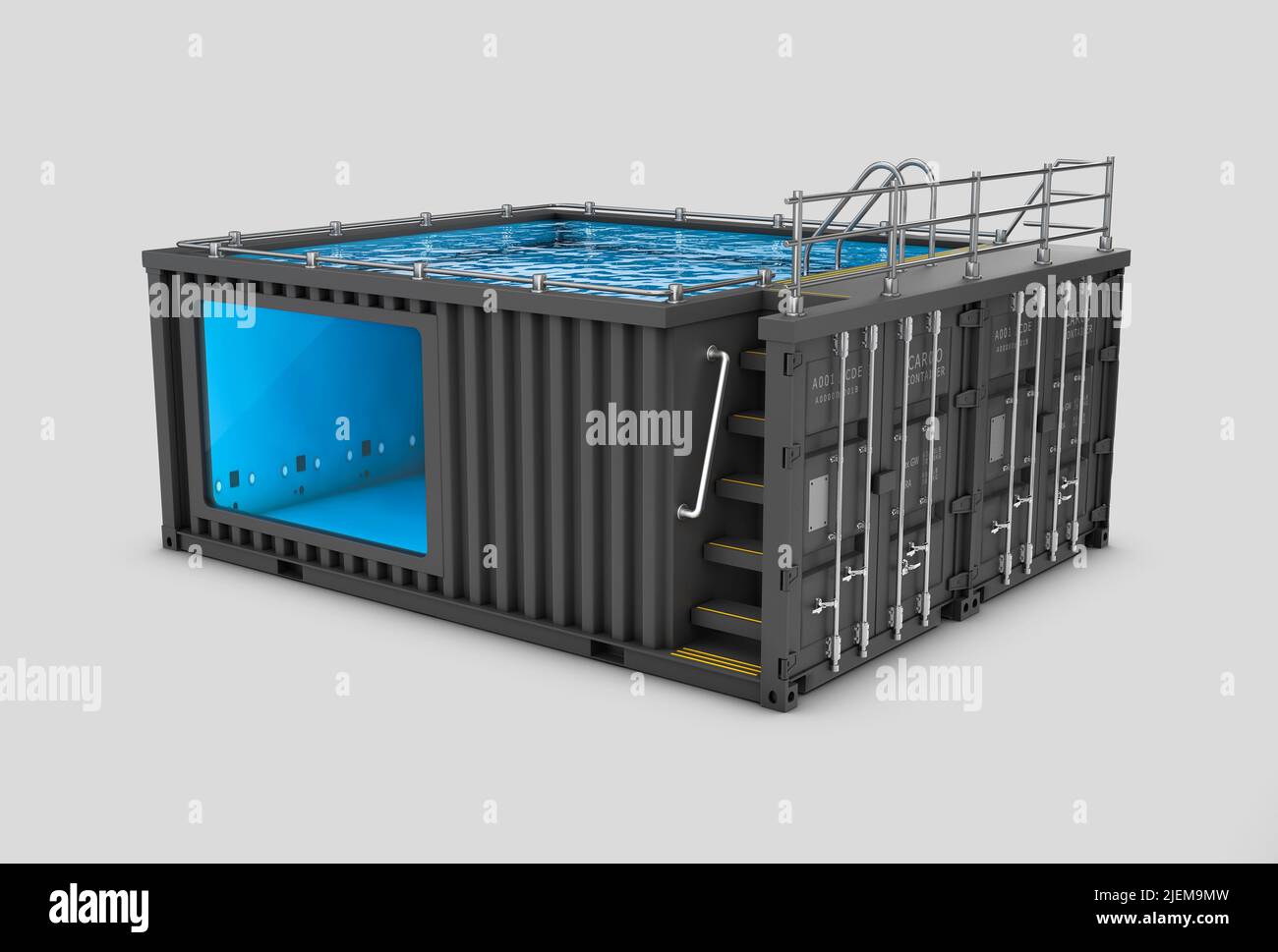 3d Rendering of Converted old shipping container into swimming pool ...