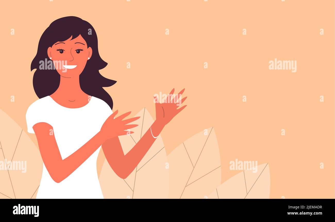 Portrait of young happy woman. A welcoming smile on your face. Makes a ...