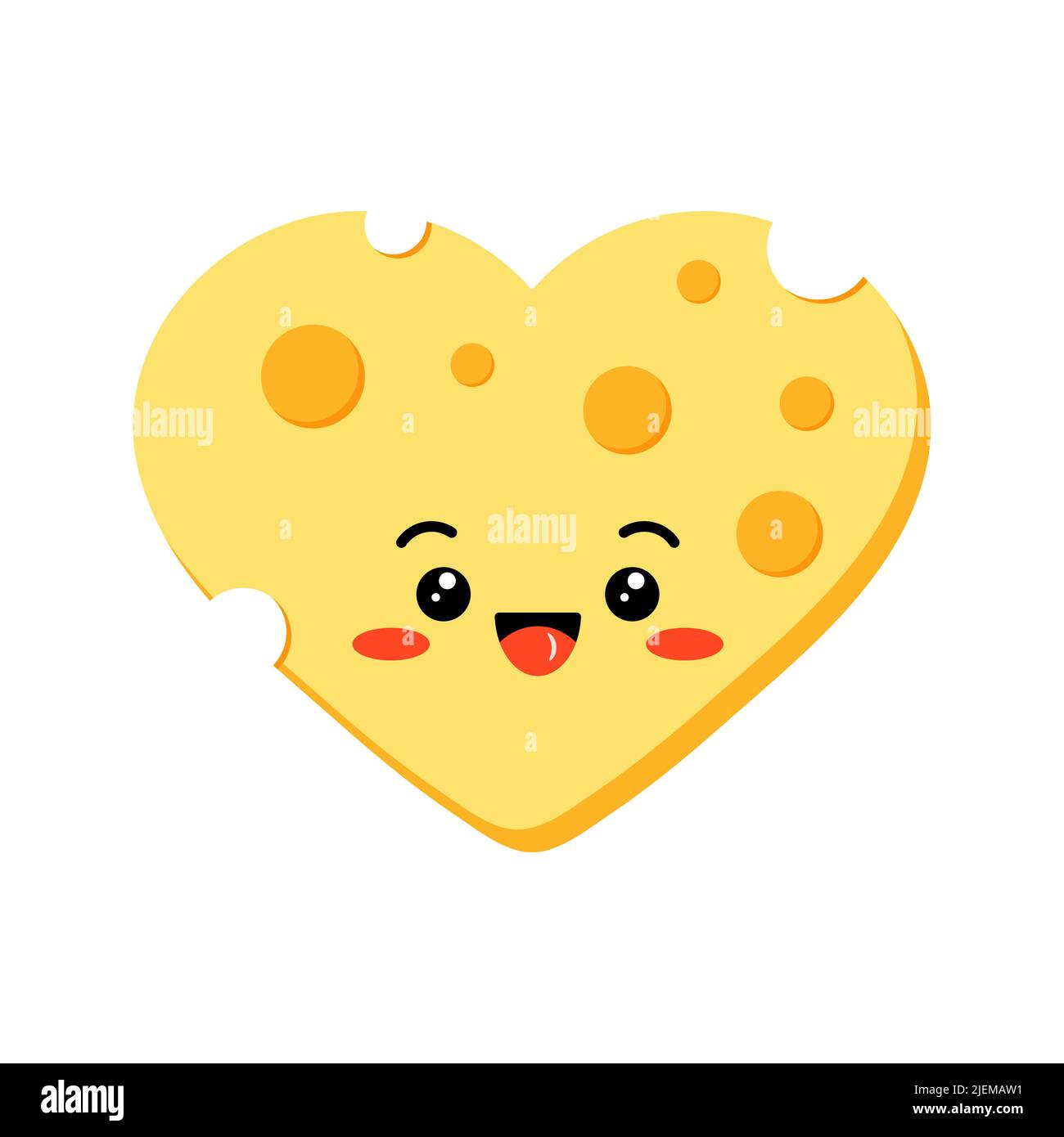 Cute laughing cheese with hole heart shape slices vector set isolated ...