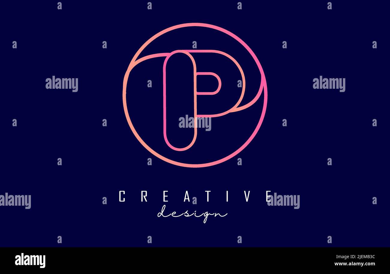 Gradient outline letter P logo with circle frame and monogram design ...