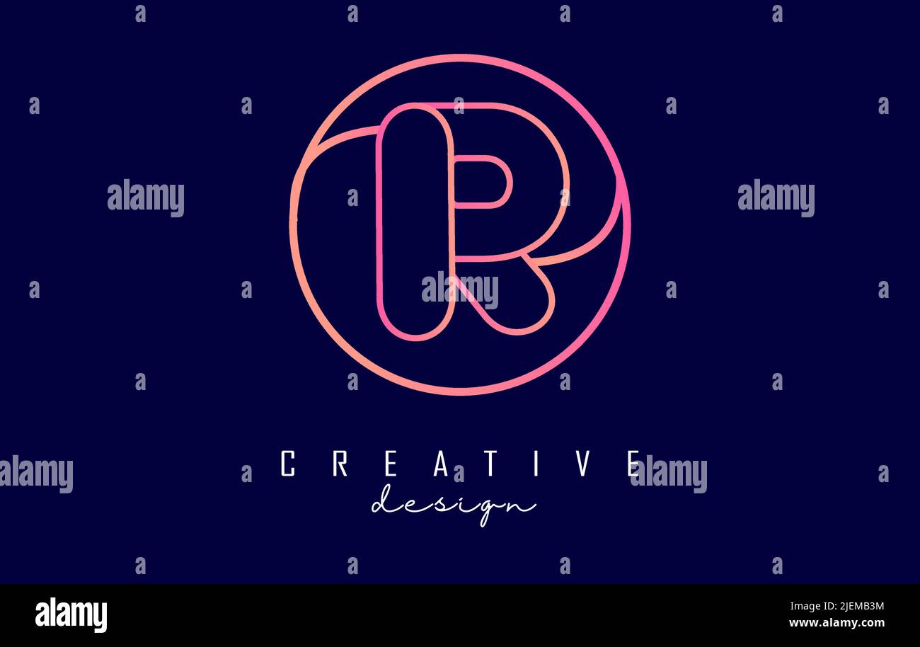 Gradient outline letter R logo with circle frame and monogram design ...