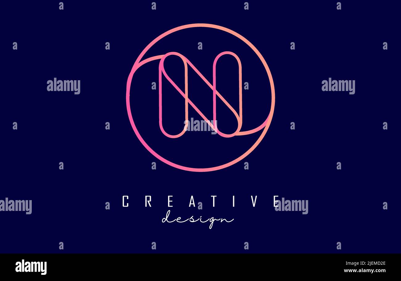 Gradient outline letter N logo with circle frame and monogram design ...
