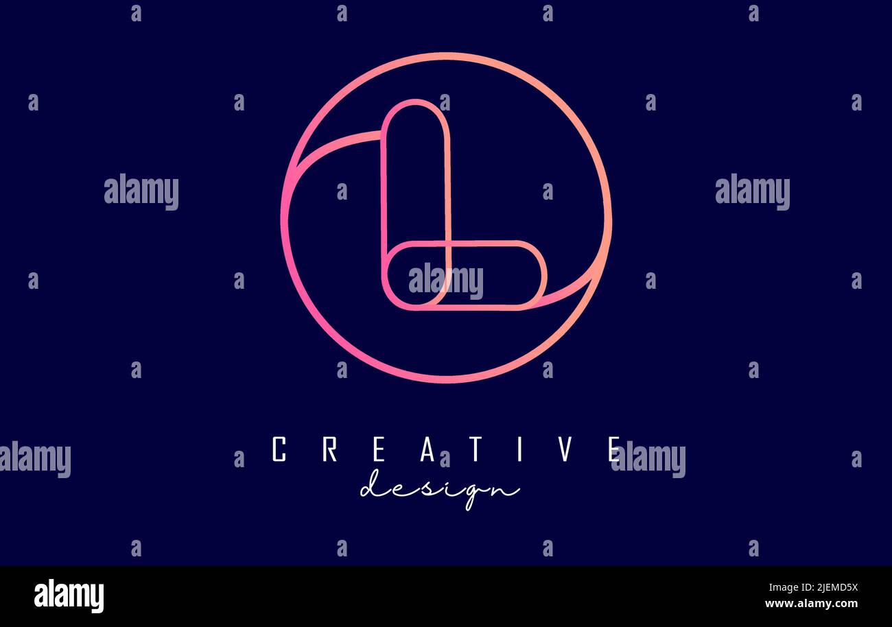 Gradient outline letter L logo with circle frame and monogram design ...