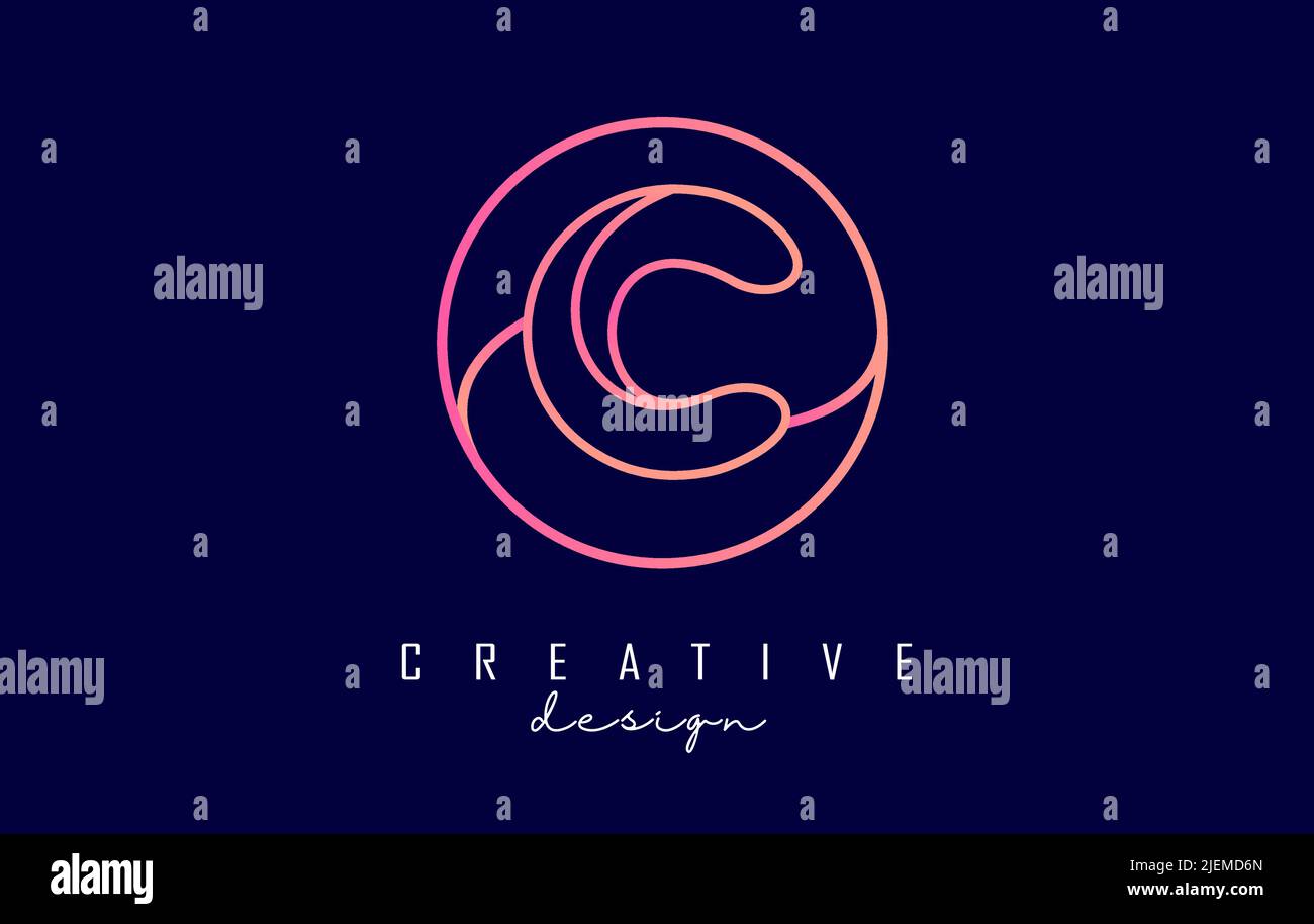 Gradient outline letter C logo with circle frame and monogram design ...